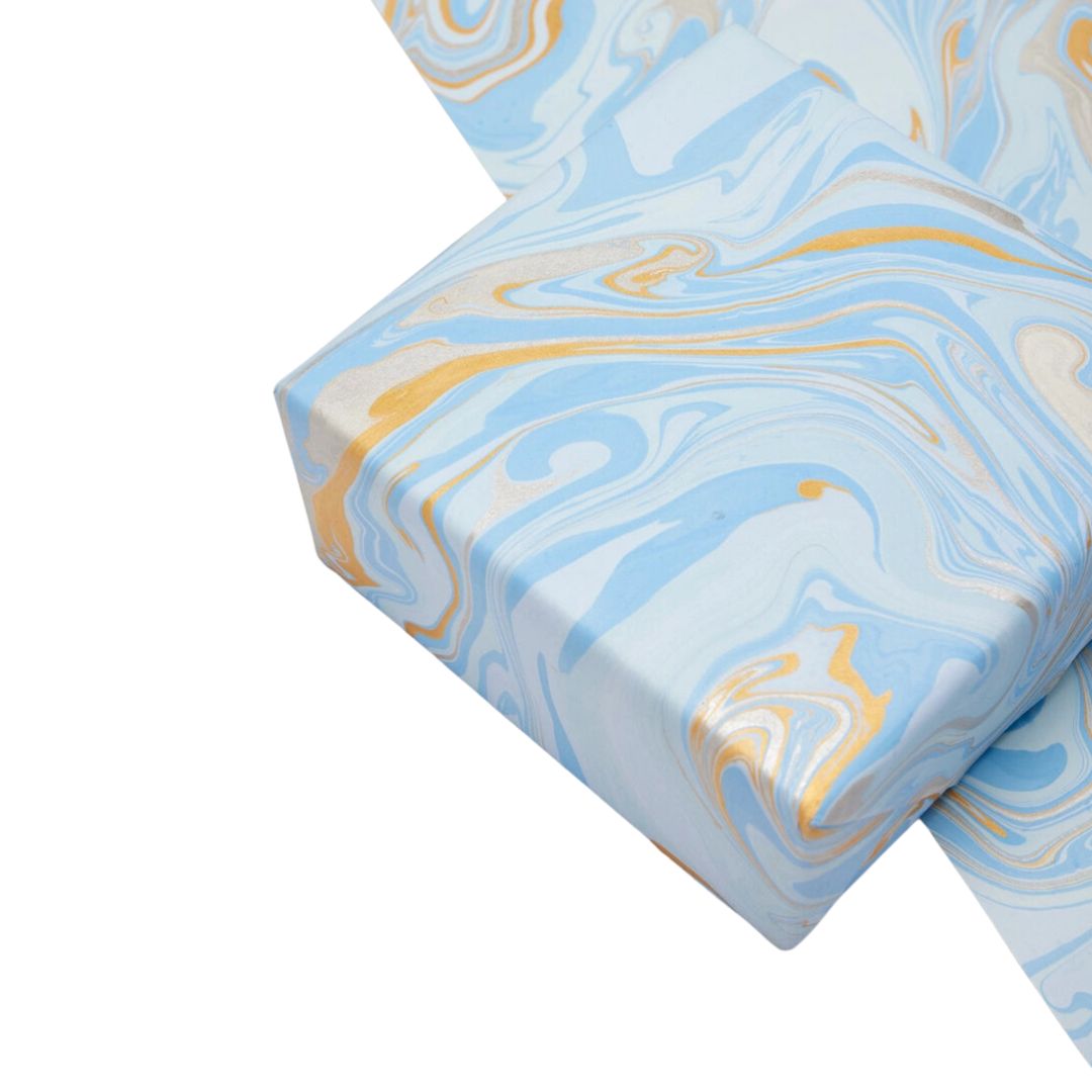 Powder blue hand-marbled wrapping paper | Hoyle's of Oxford