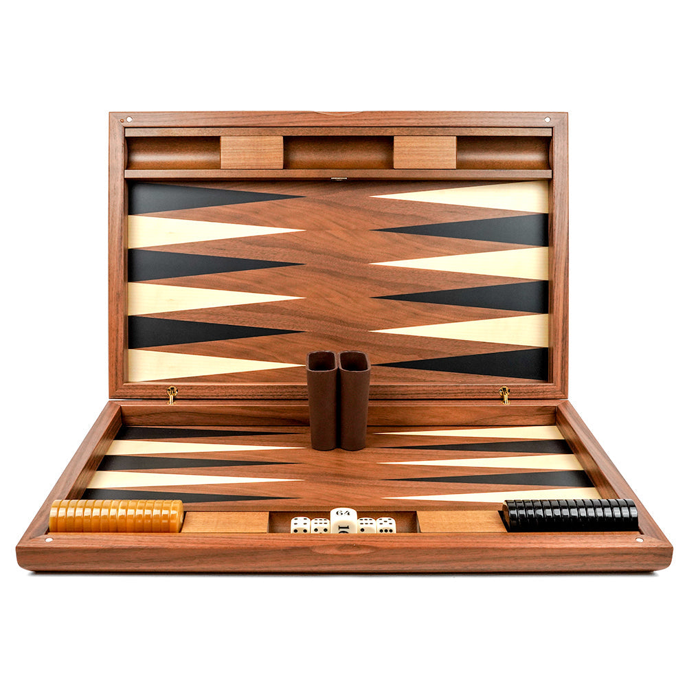 Rome folding backgammon set: walnut, maple and ebony | Hoyle's of Oxford